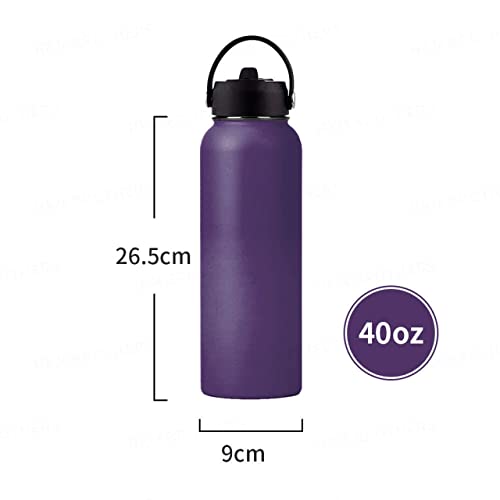 HKM Brothers Insulated Stainless Steel Water Bottle β Straw-Spout-Handle Lids, Vacuum Wide Mouth GalonWater Bottles β Ring-Collapsible β Straw Lids