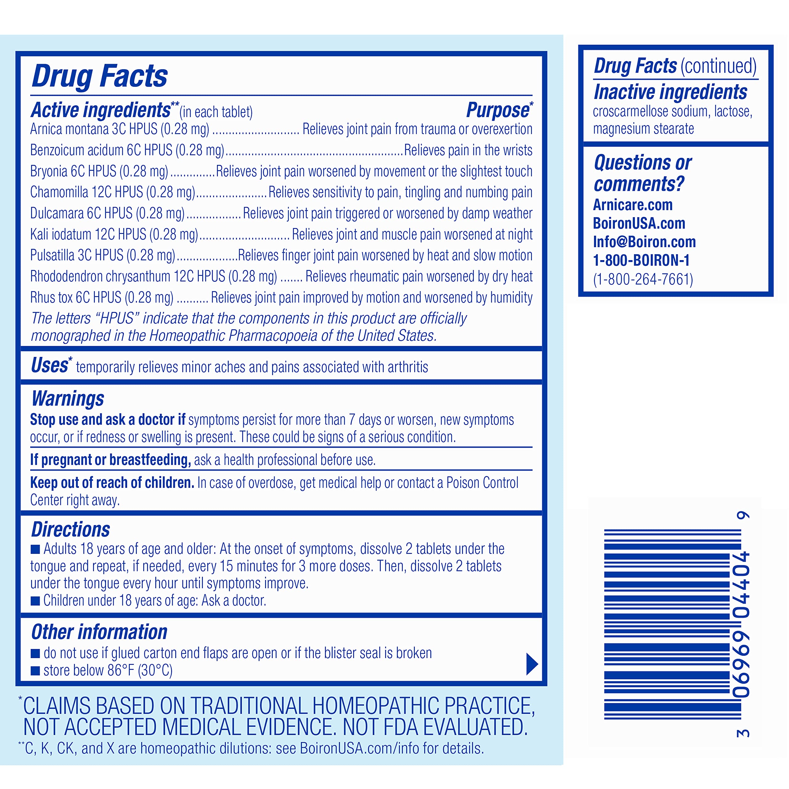 Boiron Arnicare Arthritis Tablets for Arthritis Pain Relief, Joint Soreness, and Rheumatic Pain - 120 Tablets (2 Pack of 60)