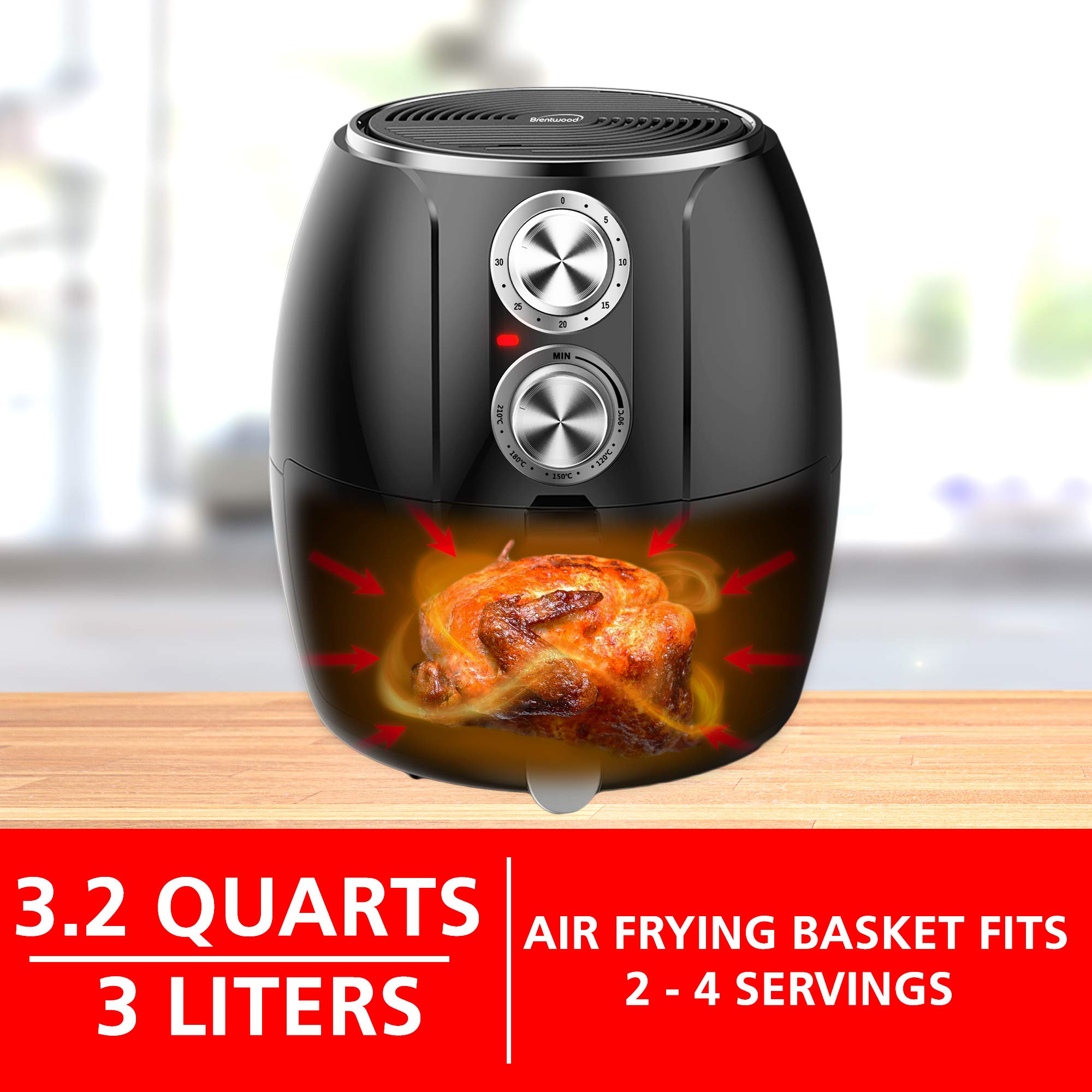 Brentwood 3.2-Quart Small Electric Air Fryer, Timer & Temp. Control (black, silver) (AF-300BK)