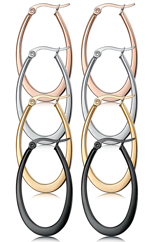 Jstyle 4 Pairs a Set Stainless Steel Teardrop Hoop Earrings for Women 35MM