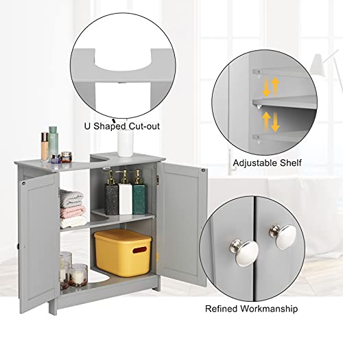 Bonnlo Pedestal Under Sink Storage Bathroom Vanity with 2 Doors Traditional Bathroom Cabinet Space Saver Organizer 23 5/8" x 11 7/16" x 23 5/8" (L x W x H) (Grey)