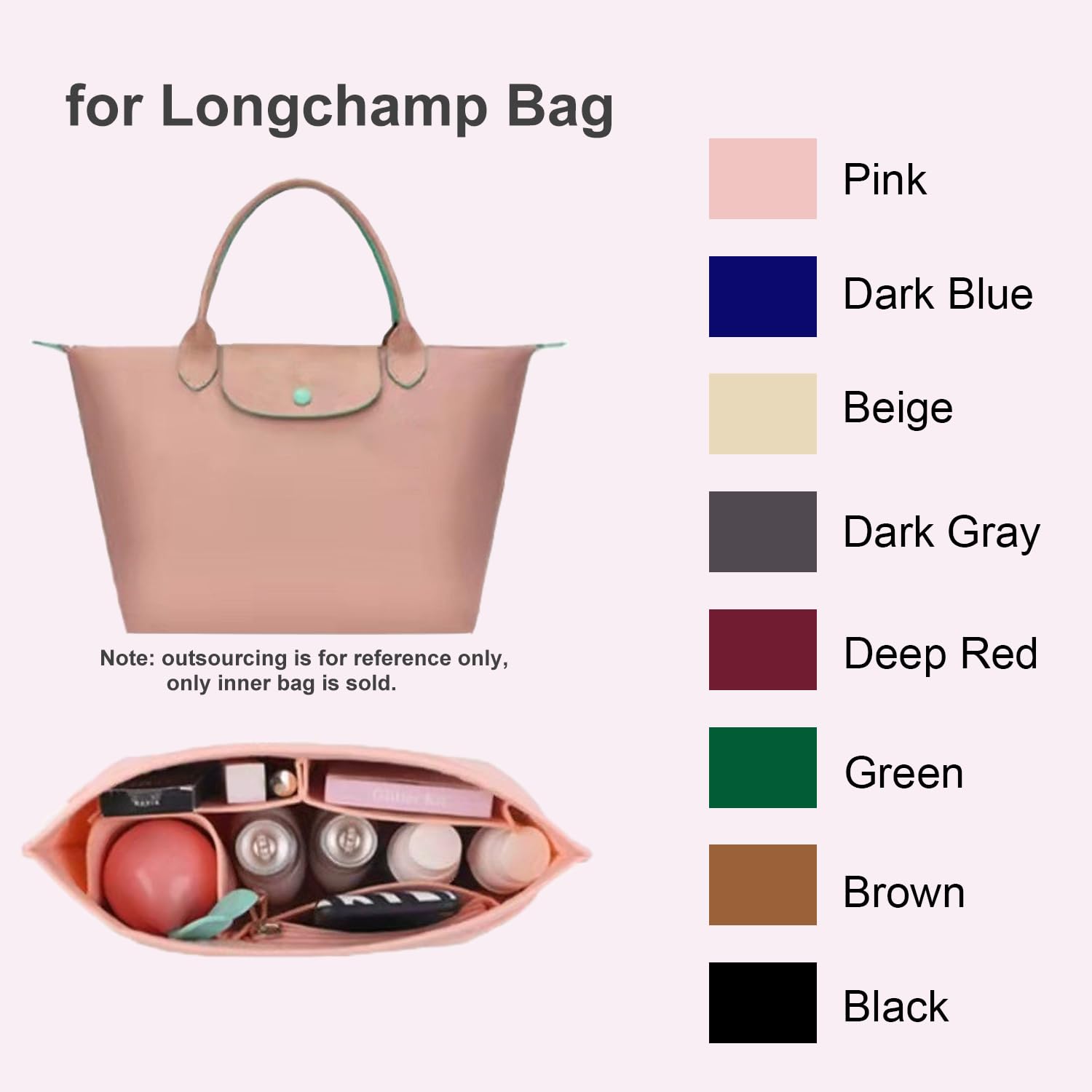 D.DUO Purse Organizer, Multi-Pocket Felt Handbag Organizer, Folding Tote Bag organizer insert for Insert Wallet Organizer for Longchamp (Beige, Large)