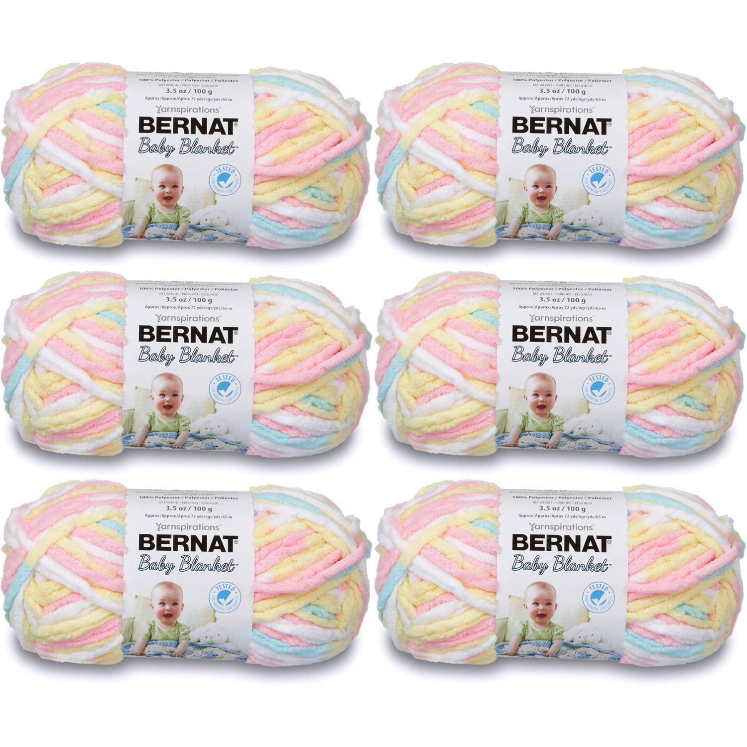 BERNAT Baby Blanket Yarn, 3.5oz, 6-PACK (Pitter Patter)
