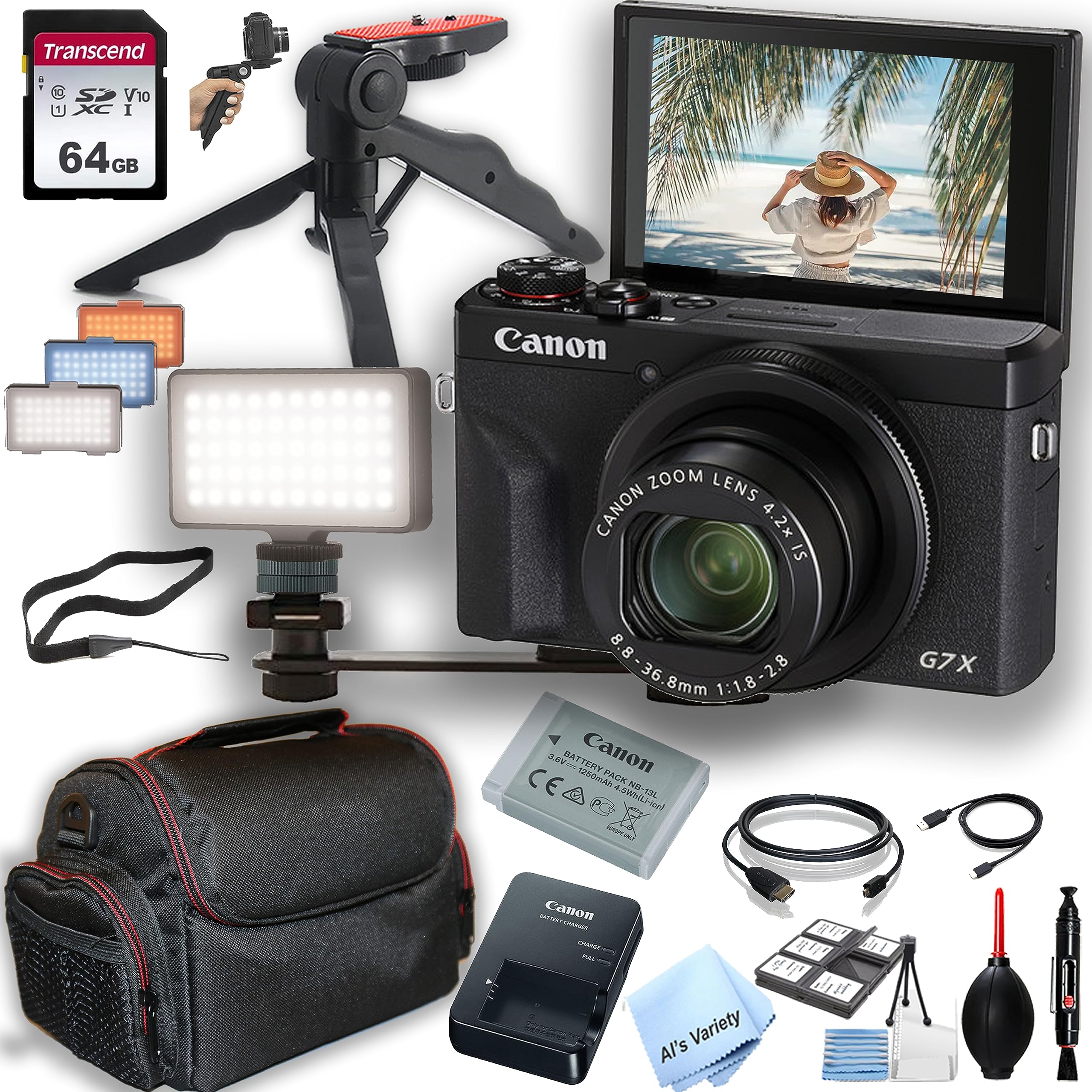 Canon PowerShot G7 X Mark III Digital Camera Video Kit + 64GB Memory, Led Video Light, Case, GripSter Pod, and More (Video Bundle)