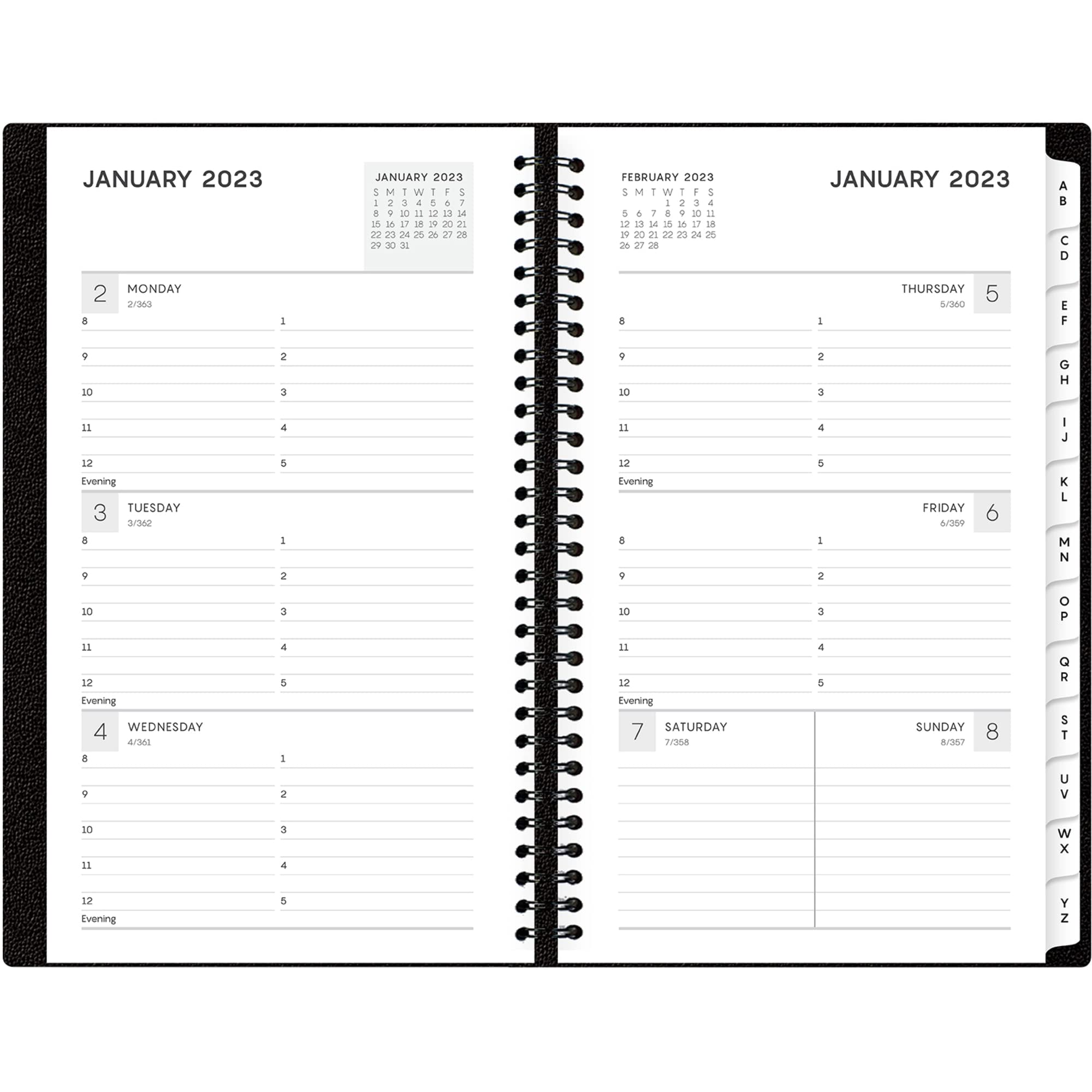 Blue Sky Aligned 2023 Weekly Contacts and Mini Planner, Telephone/Address, 3.5" x 6", Heavyweight Cover, Semi Concealed Wirebound, Black (123854-23)