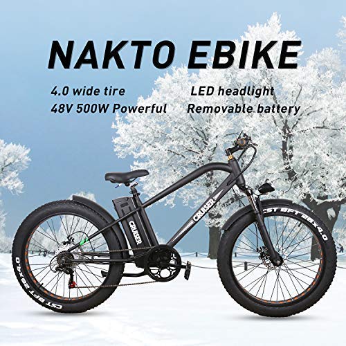 BRIGHT GG Super Cruiser 26'' Electric Bicycle 6 Speed Fat Tire Ebike with 500W Brushless Motor and 48V 12AH Lithium Battery,with Shock Absorption
