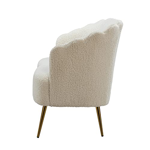 HULALA HOME Modern Loveseat Sofa with Gold Legs, Small Armless 2-Seater Sofa with Flower Shaped Back, Comfy Upholstered Love Seats Couch for Bedroom, Living Room, Office, Apartment, Small Space/Ivory