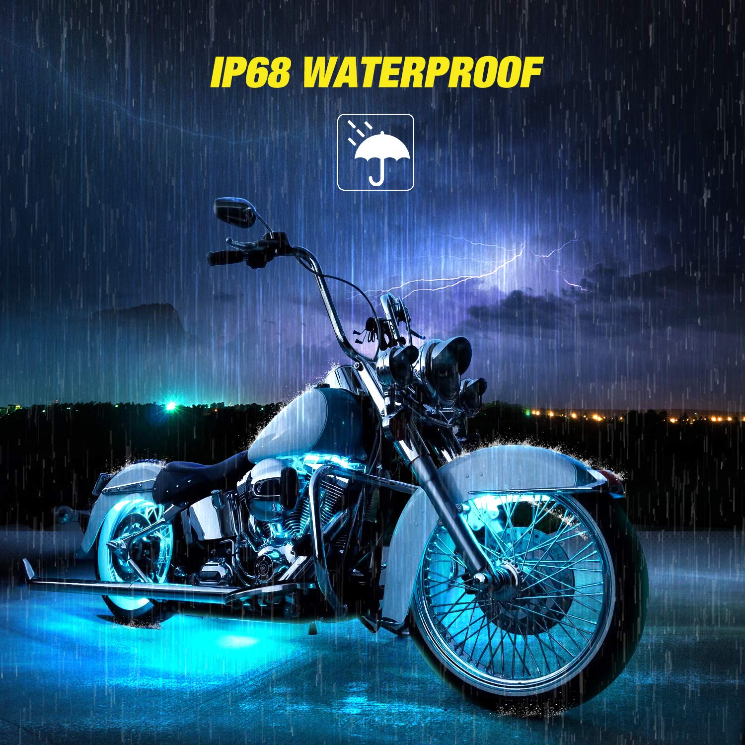 Nilight 8PCS Motorcycle RGB Led Light Kit Waterproof Multi-Color Atmosphere Lights Lamp with 4Key RF Wireless Remote for Harley Davidson Honda Kawasaki Suzuki, 2 Years Warranty (TL-42)