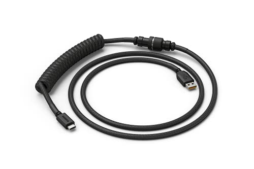 Glorious Coiled Keyboard Cable – Coiled USB C Cable Artisan Braided Cables for Mechanical Gaming Keyboard Coiled Cable - Custom Keyboard Cable (Black)