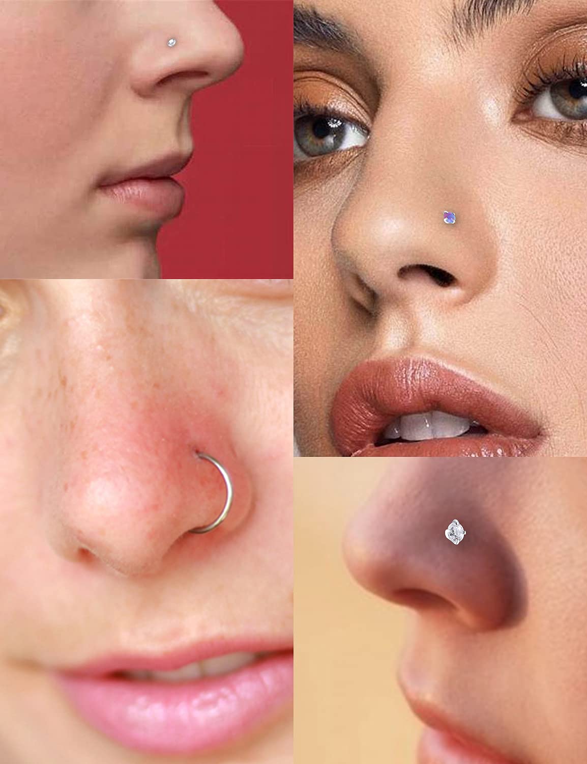 Boernfnso 18G Nose Rings for Women Surgical Steel Nose Rings Hoops Nose Piercing Jewelry,Screw Nose Rings, Corkscrew Nose Ring Studs,Opal Nose Ring CZ Screw Nose Studs,Cute Nose Rings,Silver
