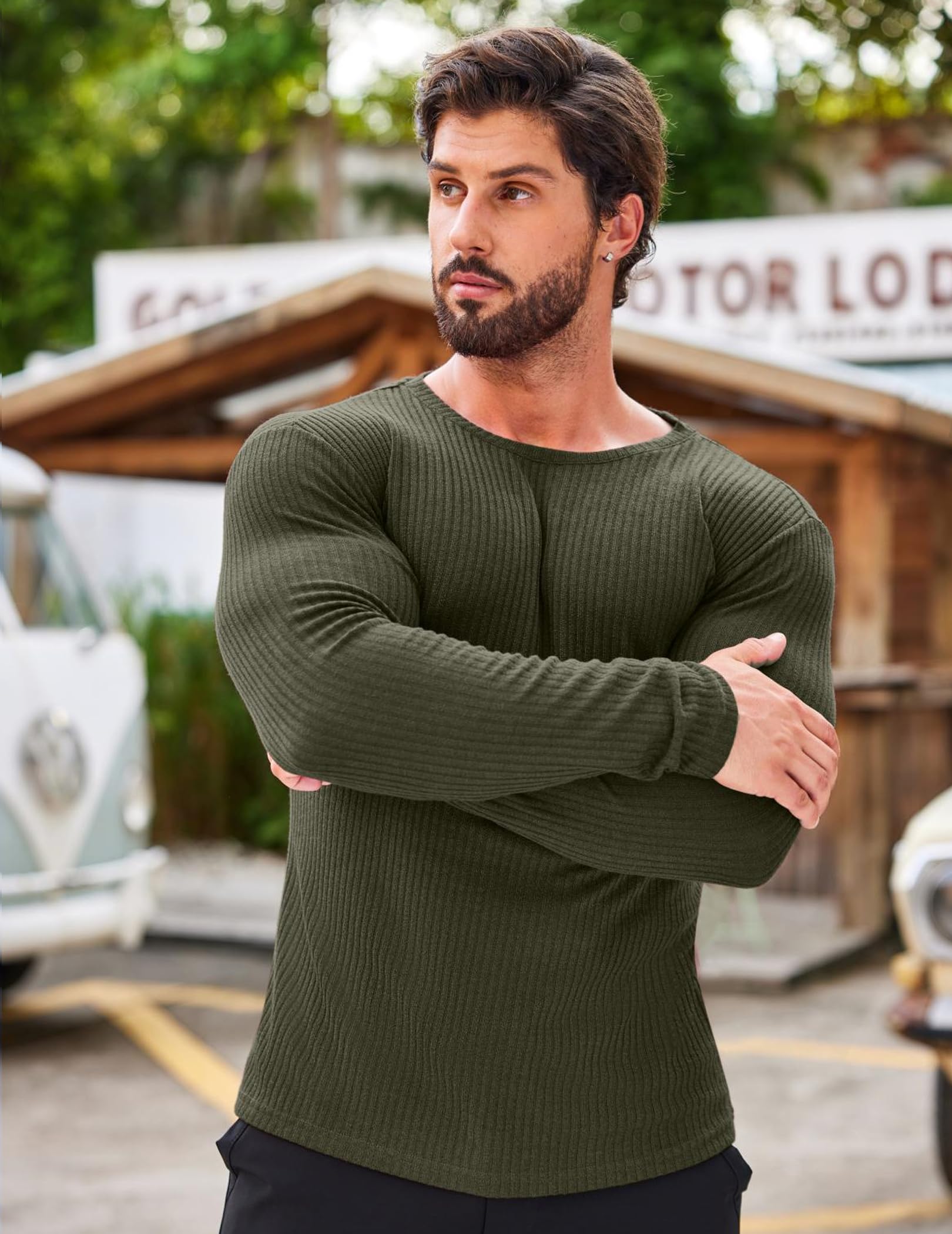 COOFANDY Men's 2 Pack Muscle T-Shirt Stretch Long Sleeve Casual Workout Tee Shirts