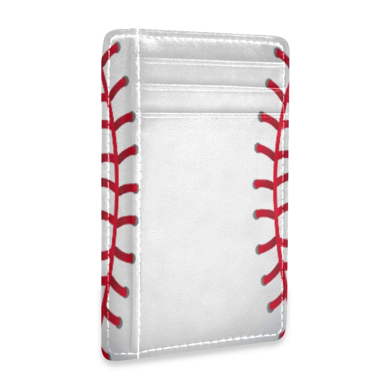 Nincrane Linomo Thin Leather Card Holder and Money Clip Baseball Print Sport Ball Wallet RFID Blocking for Men & Women