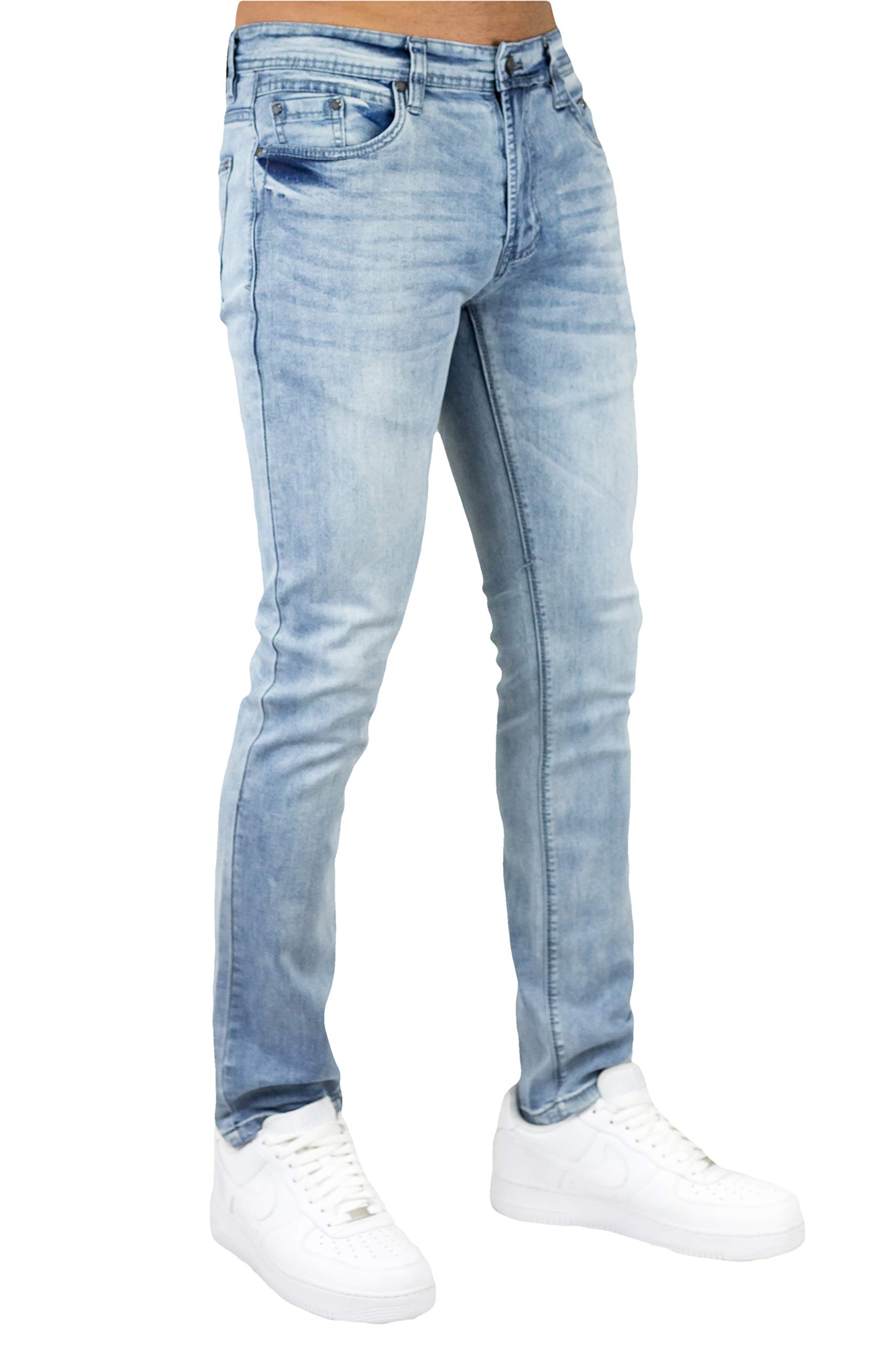 Bleecker and Mercer Men's Flex Stretch Basic Slim Skinny Fit Denim Jean Pants Premium Wash (P005-AZ- Cloud, 34x30)