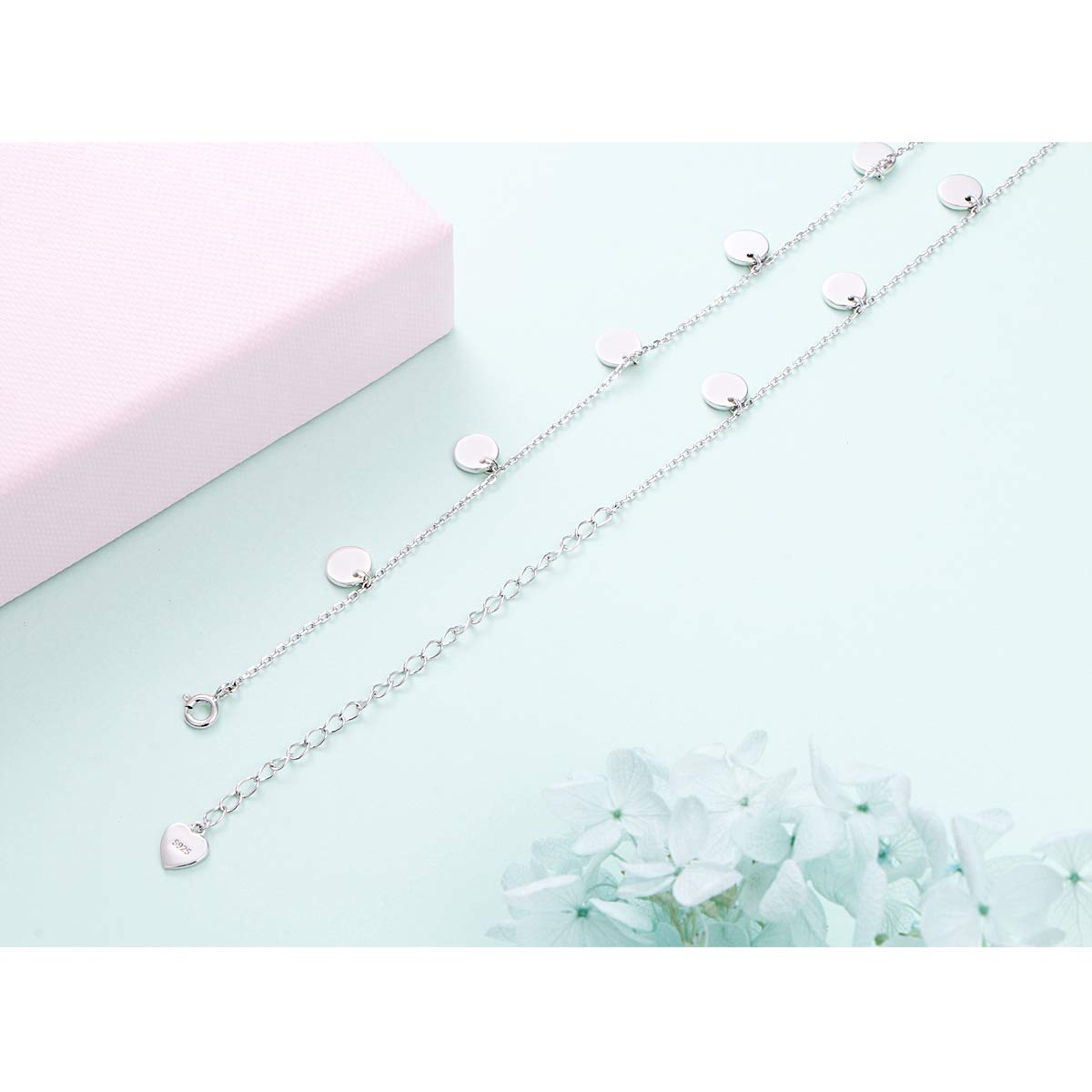 Sterling Silver Jewelry Dot Choker Necklace Round Circle Pendant Disc Chain Statement Necklace For Women