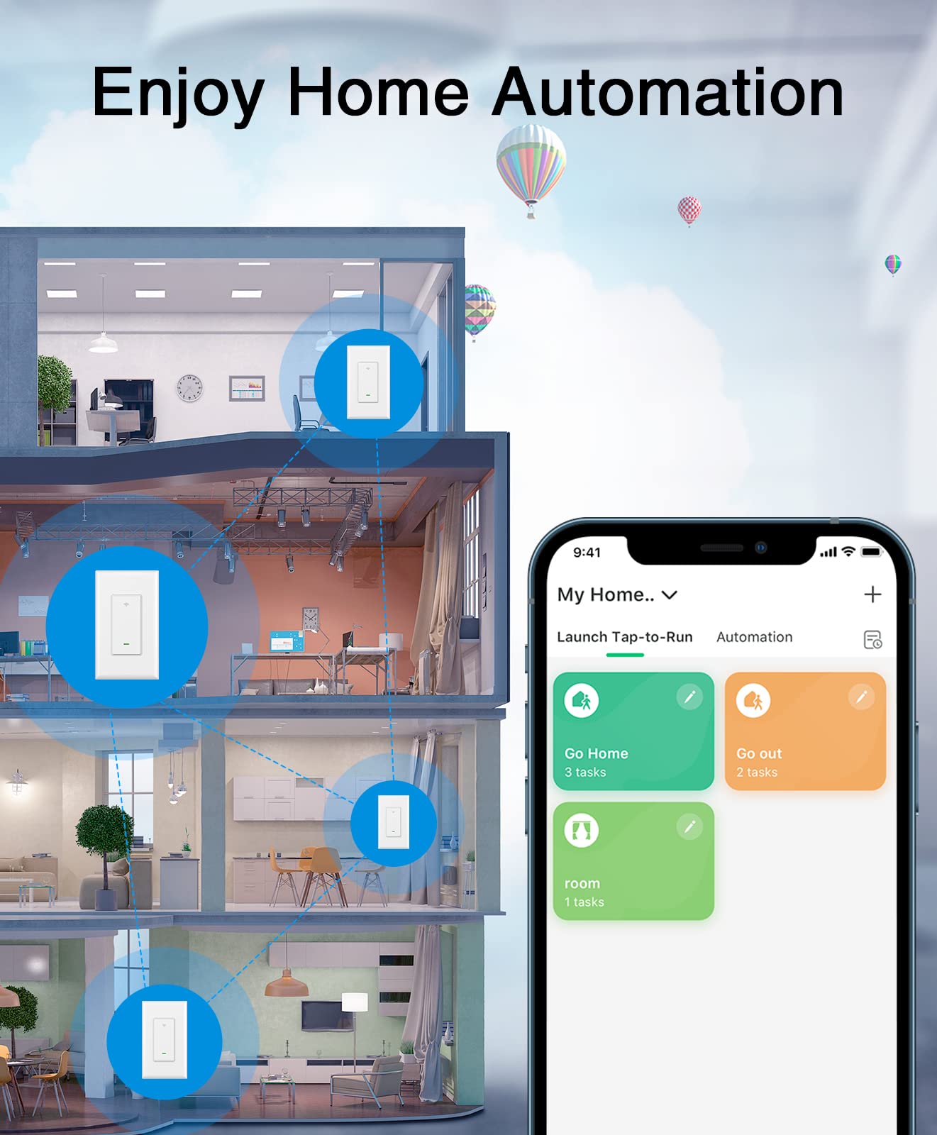 GHome Smart Light Switch Wi-Fi Smart Switch Works with Alexa and Google Home, 2.4Ghz WiFi Only, Single-Pole, Neutral Wire Required,UL Certified, 1 Pack