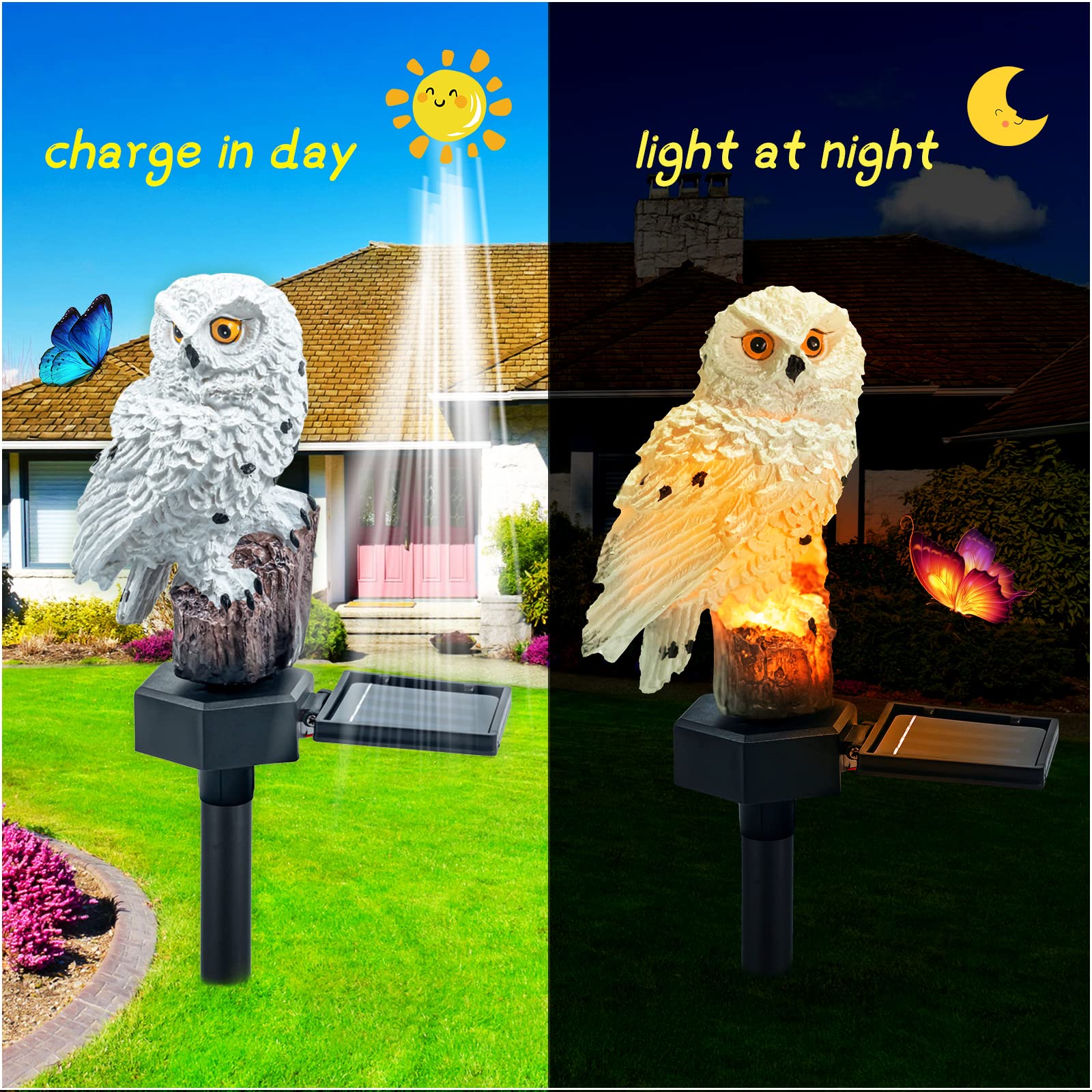 MXJIAELE Owl Solar Lights Garden for Home Decorations Owls Night Lights for Outdoor Garden Yard White Owls LED Light Stake Garden Decor (White