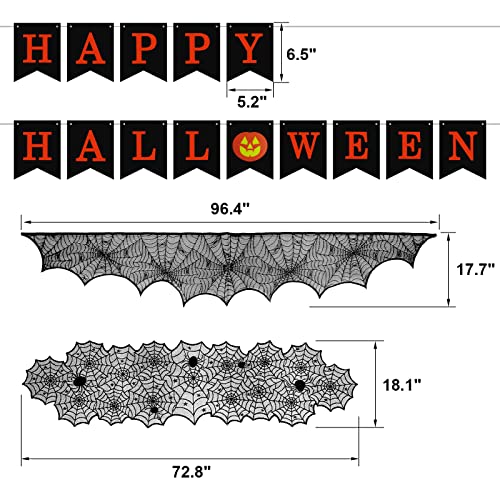 Pleaseedo Halloween Decorations Indoor Sets, Halloween Fireplace Mantel Scarf, Halloween Banner, Halloween Table Runner, Halloween Tablecloth Round Lace, Scary 3D Bat Halloween Decors