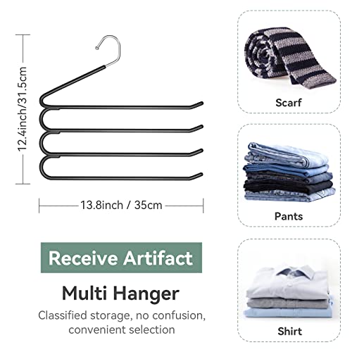 Pants Hanger Jeans Trouser Hanger 3 Pack Stainless Steel Rack Non Slip Closet Space Saver for Tie Scarf Shock Jeans Towel Clothes(Black)