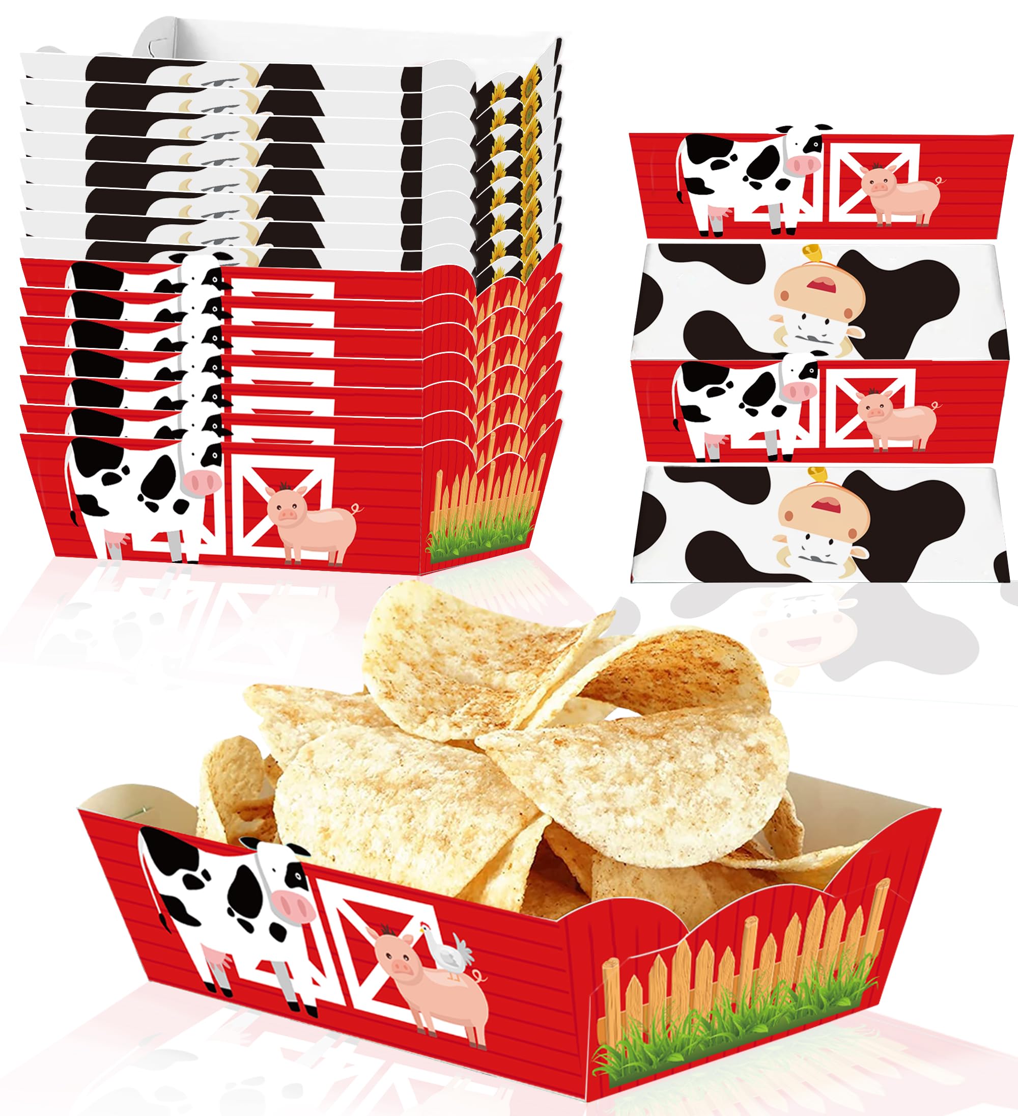 Caoekego 24 Pcs Farm Animal Snack Bowl Party Supplies,Farm Food Trays for Farm Birthday Party barn bash Party Decorations
