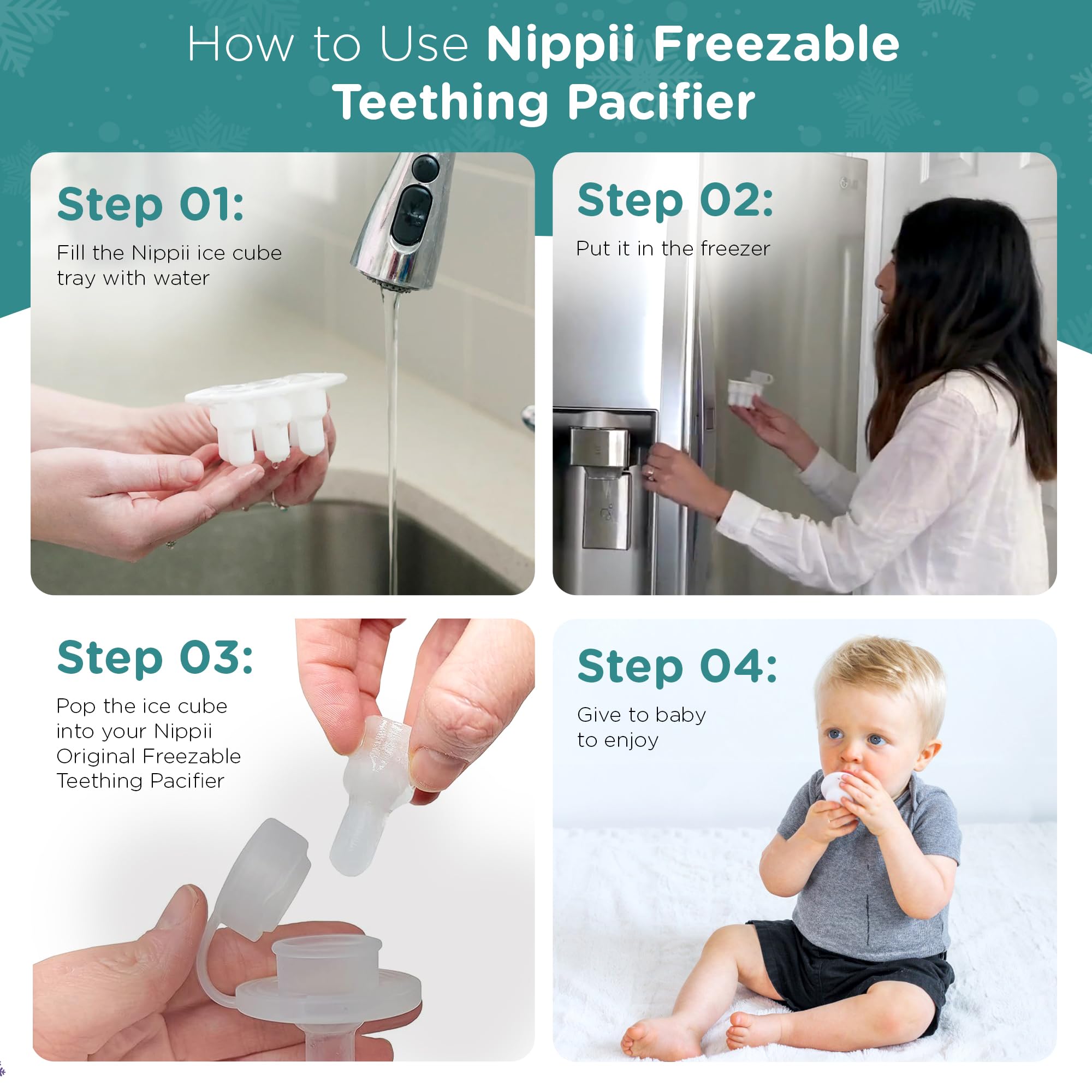 Nippii Ice Cube Tray for Freezable Teether Pacifier - BPA Free Silicone Ice Cube Trays for Freezer - Designed to Fit Nippii Teething Pacifier - Ideal for Baby Teething Relief - Makes 6 Small Ice Cubes