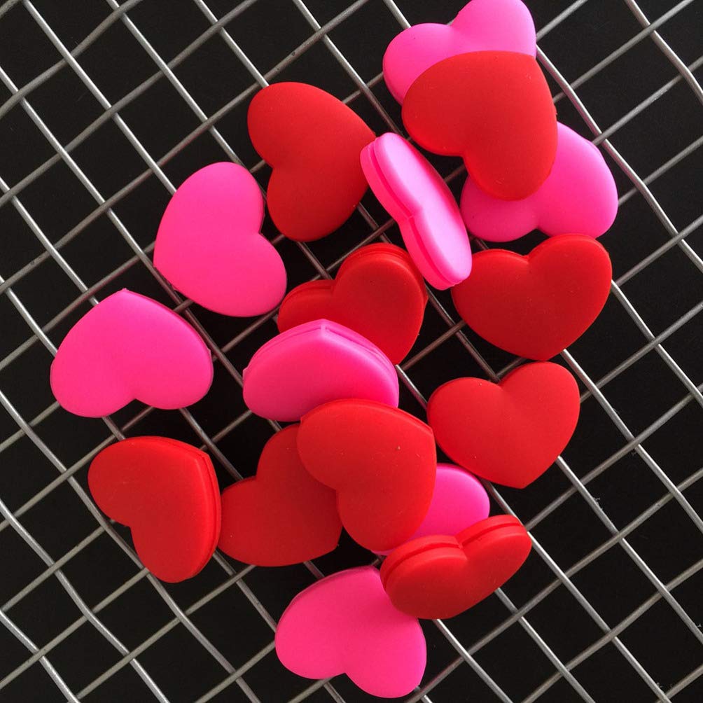 BESPORTBLE Tennis Racket Vibration Dampener Silicone String Shock Absorber Heart Shaped for Racquet Players Athletes Enthusiasts 10 Pcs (Red and Pink)