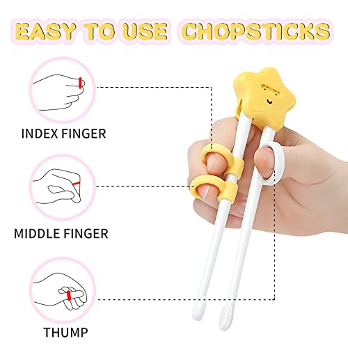 Plum Garden Training chopsticks for kids and beginners, 3pcs learning chopstick helper with finger ring attachable (blink Stars, rainbow clouds, flyer bird)