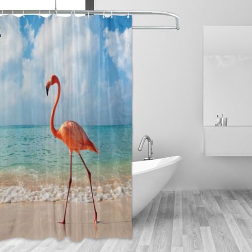 BLuevi Flamingo Shower Curtain for Bathroom Waterproof Fabric with Hooks 72x72 Inch