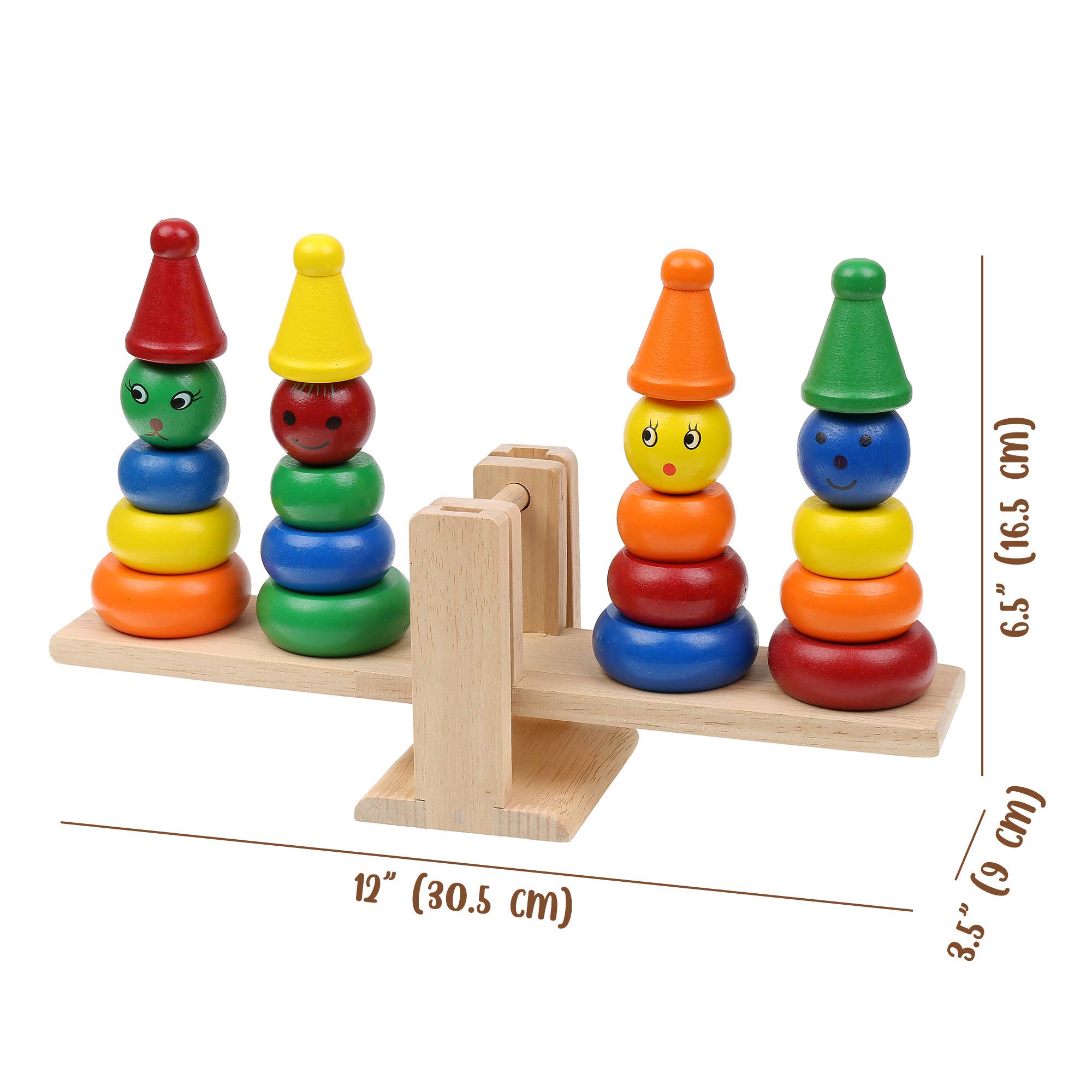 Boxiki kids Wooden Clown Stacking Toy Stack High to Learn and Play. Kids Toys Rainbow Stacking Blocks Ring Tower. A Fun Wooden Ring Stacking Toy for Kids 3 and Up.