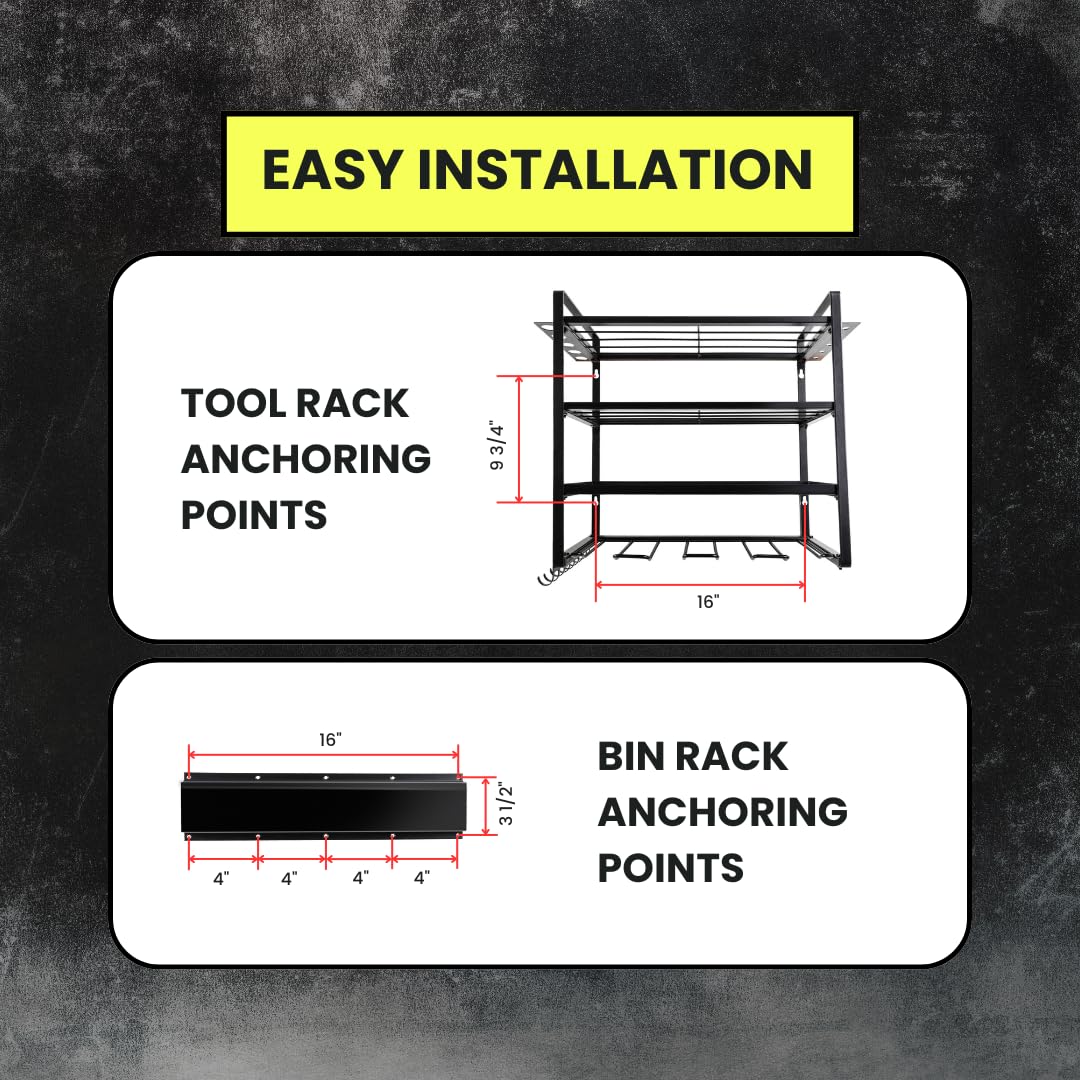 Eolo Power Tool Organizer Wall Mount With Pegboard Bin Rack - Drill Holder Wall Mount - Tool Rack Wall Mount - Drill Holder Wall Mount With Storage Bins - Drill Organizer Wall Mount With Pegboard Bins
