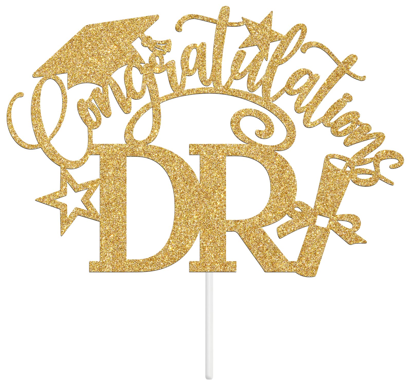 Congratulations DR Cake Topper, Congrats Grad/Doctoral Degree Cake Decor, Class of 2024 Graduation Party Decorations Supplies, Gold Glitter