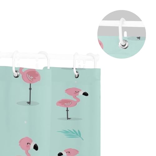 BLuevi Kawaii Flamingo Shower Curtain for Bathroom Waterproof Fabric with Hooks 72x72 Inch