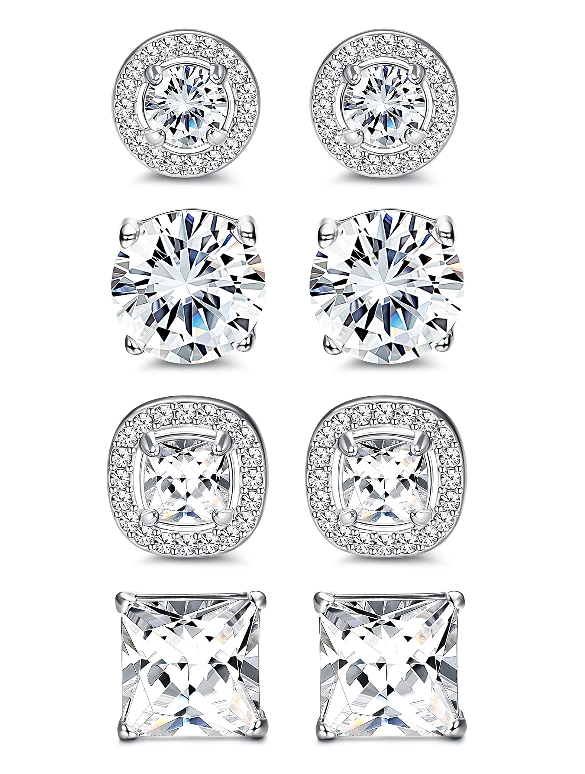 CASSIECA Cubic Zirconia Stud Earrings | 18K White Gold Hypoallergenic Birthstone Earrings | Brilliant Large Simulated Diamond Halo Stud Earrings for Women Men