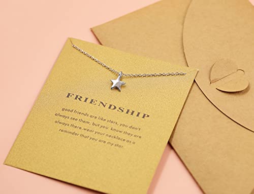 Hundred River Friendship Necklace Star Pendant Chain Necklace with Message Card Gift Card (Star 2s)