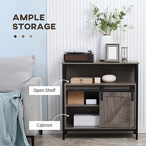 HOMCOM Sideboard Buffet Cabinet, Accent Kitchen Cabinet, Coffee Bar Cabinet with Sliding Barn Door and Adjustable Shelf for Living Room, Gray
