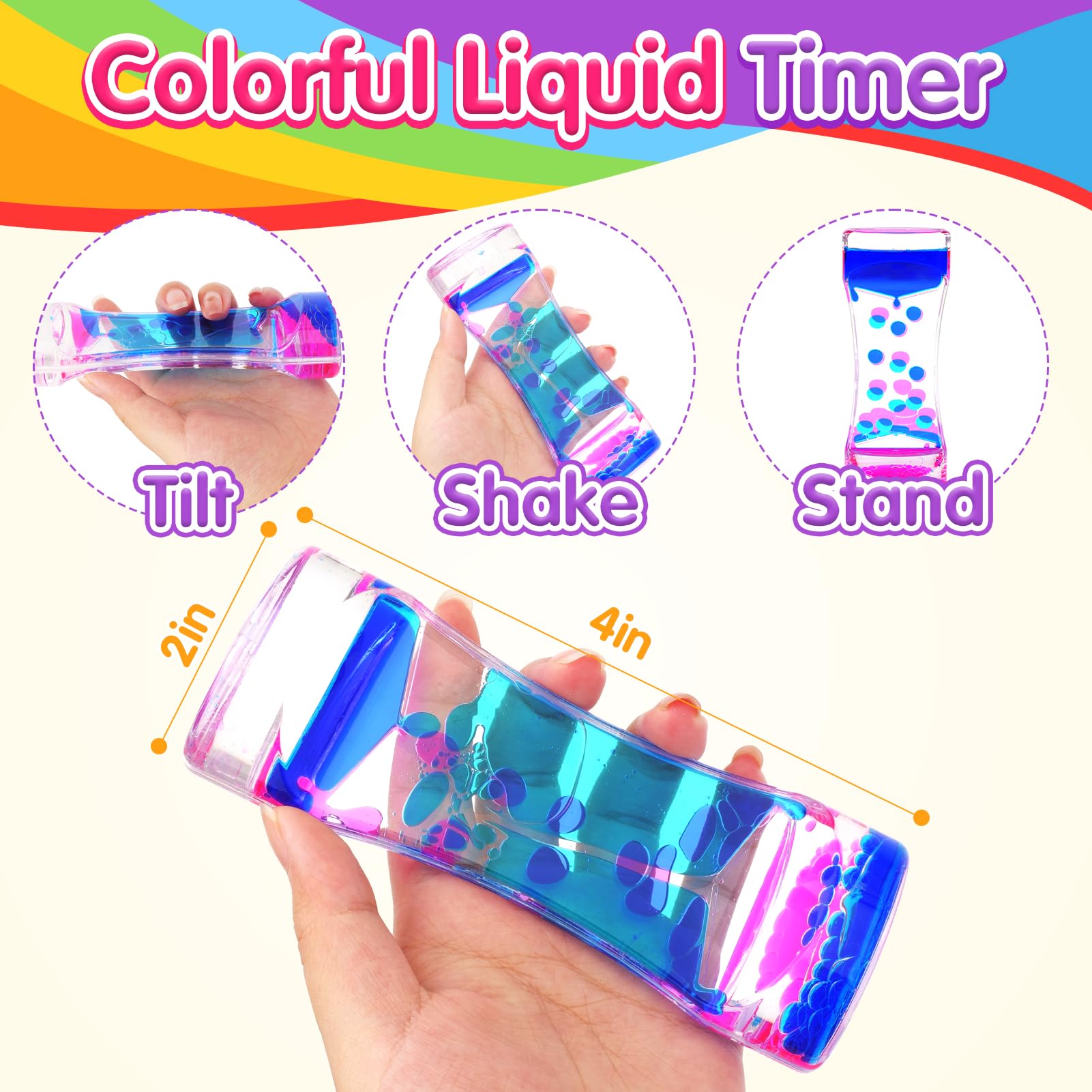 Liquid Timer - Sensory Toy for Relaxation, Liquid Motion Bubbler Timer with Floating Color Lava Lamp, 3-Pack Incredibly Effective Calming Stress Relief Hourglass Toy for Kids & Adults, Autism & ADHD