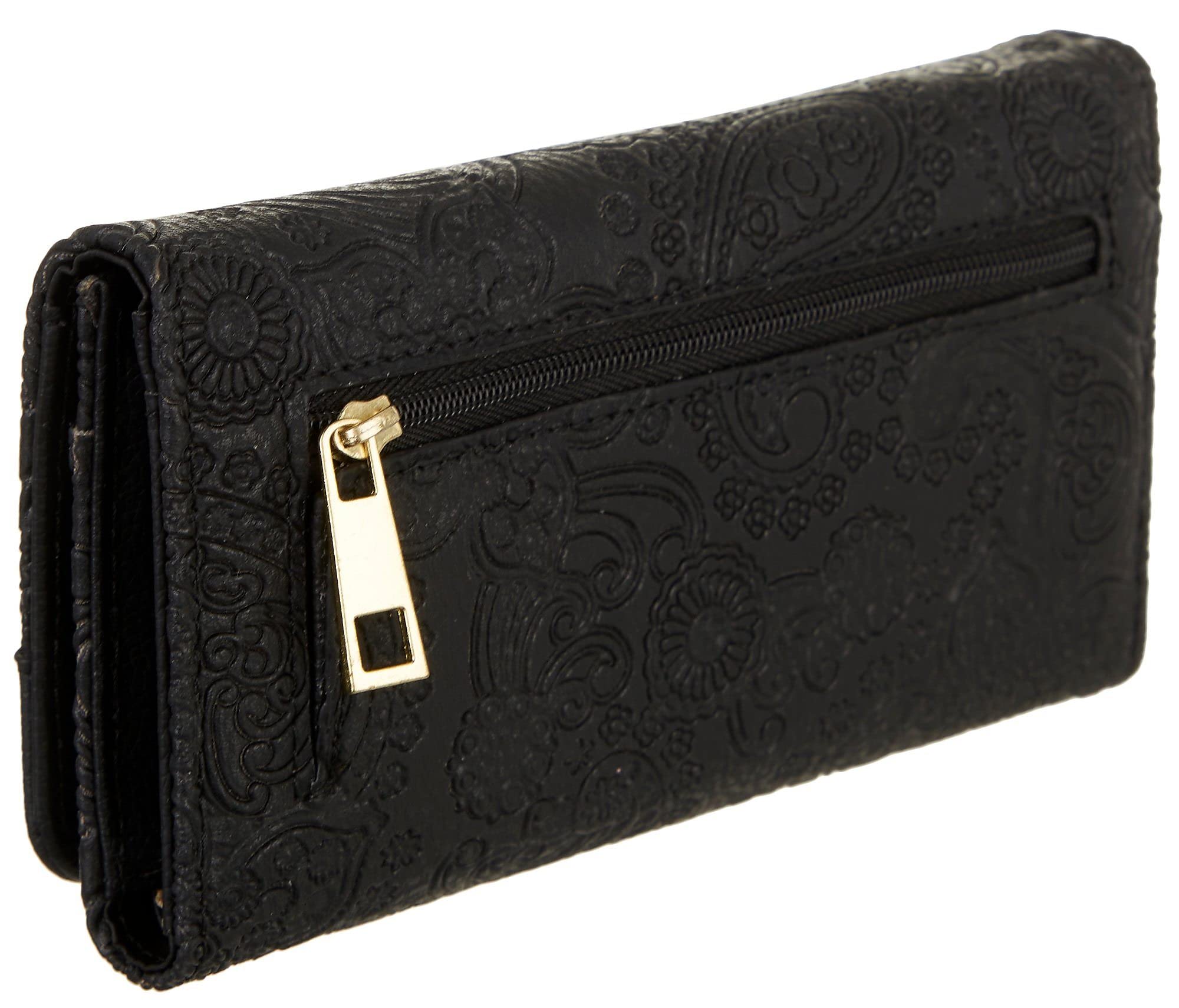 Stone Mountain Embossed Paisley Leather Flap Checkbook Wallet Black