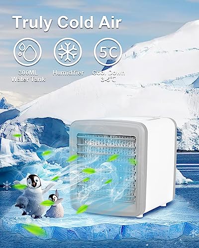 Mini Portable Air Conditioner Battery Powered Mini Ac For Bedroom Desk Room Car Tent Camping Personal Air Conditioners Small Air Cooler Fan