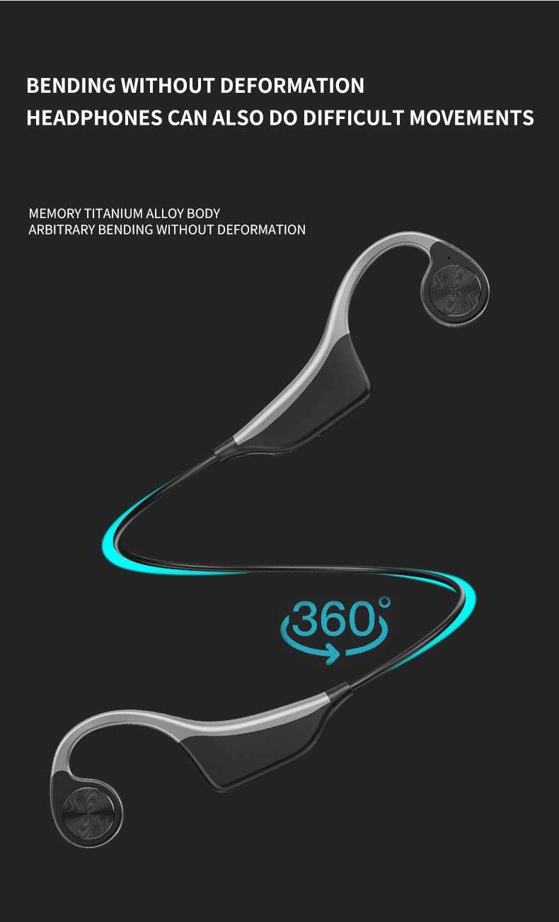 Bone Conduction Headphone Bluetooth Open Ear Wireless Headset 6 Hours Playtime with MP3 Player Built-in 8G Memoryghtweight Earphones for Jogging Running Driving Cycling, Hearing Protection (Grey)