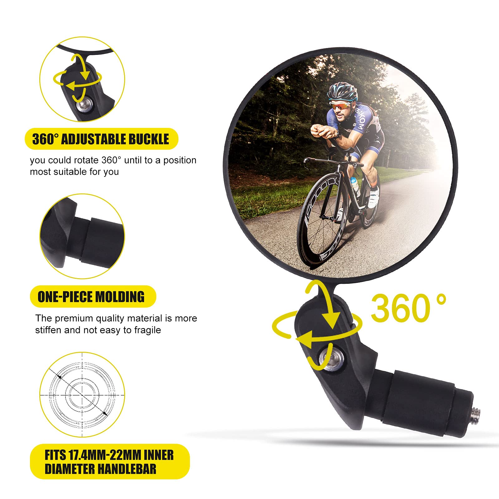 Bike Mirrors for Handlebars 2PCS,Bike Bar End Mirror,360° Rotation Adjustable Wide HD Mirror for Bike,Scratch Resistant, Safe Rearview Mirrors