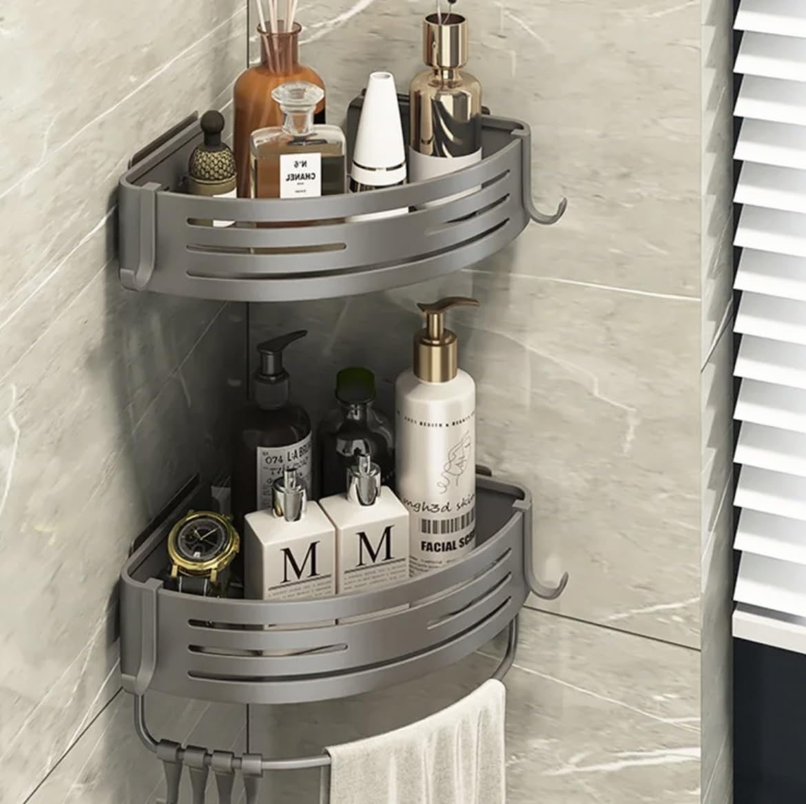 Double Corner Shower Caddy, Triangle Shelf Organizer, Adhesive Shower Shelves, Rustproof, No Drilling
