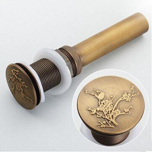 Engraved Antique Brass Pop Up Bathroom Sink Drain Strainer Stopper no Overflow Hole Kitchen Basin Sink Bottle Trap Drainer