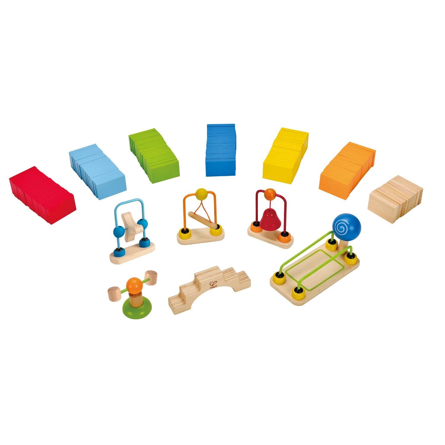 Hape Dynamo Wooden Domino Set Award Winning Domino Racing Building Block Set for Kids, 107 Solid Pieces of Fun Filled Racing, Building and Stacking