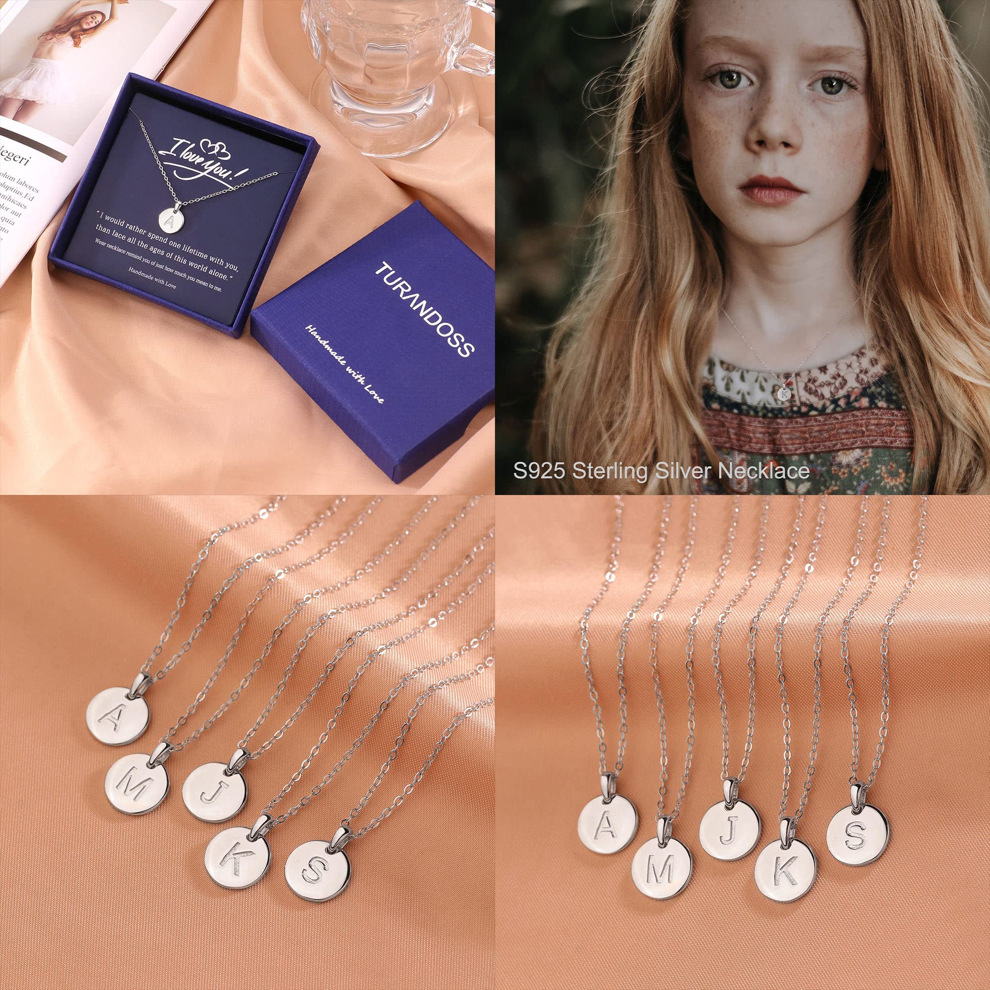 Turandoss S925 Sterling Silver Disc Initial Necklaces for Women, Dainty Hypoallergenic Initial Necklace Disc Letter Pendant S925 Sterling Silver Initial Necklaces for Women Gifts (C)