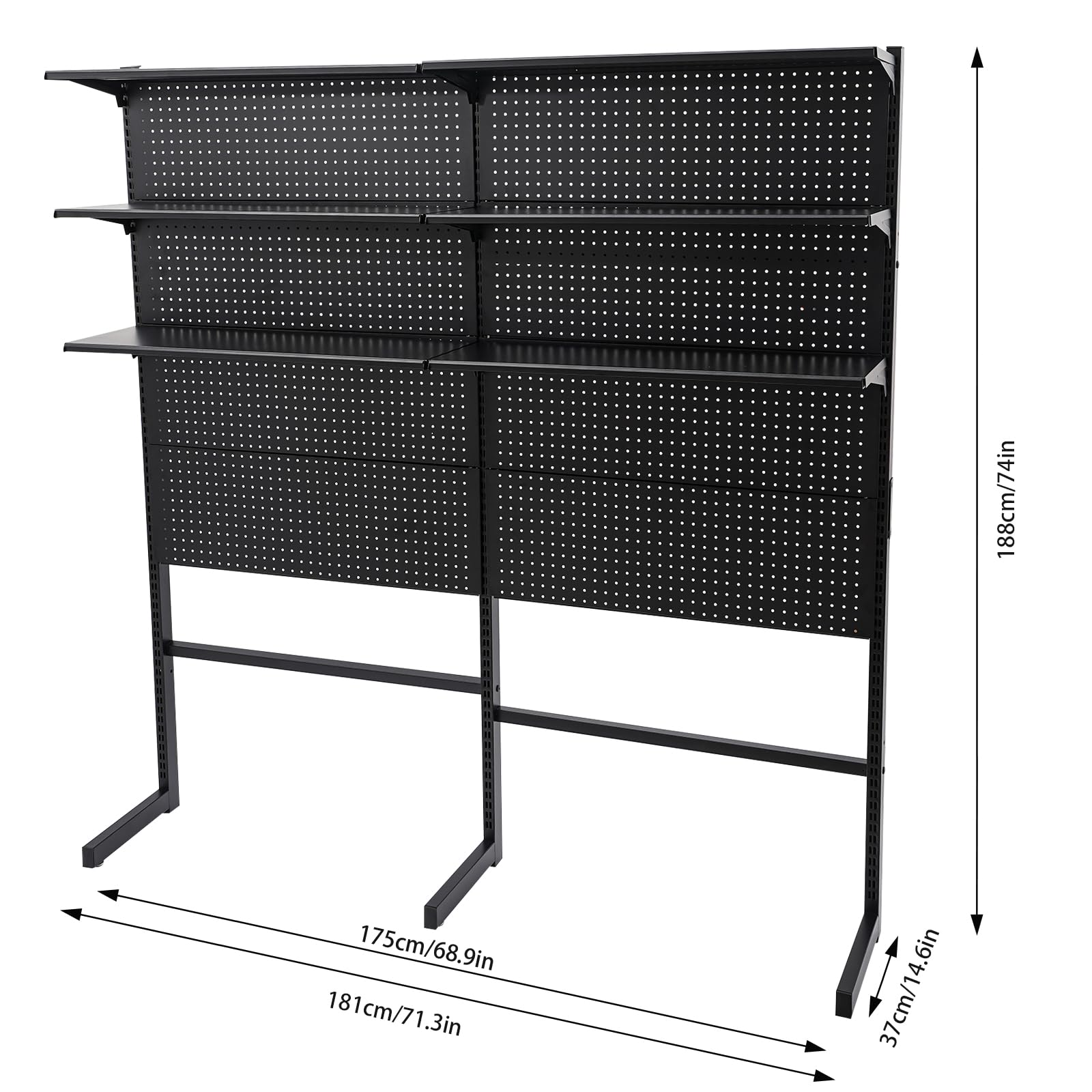 Desk Pegboard Shelf Freestanding, Standing Pegboard Shelf Unit for Table, Gaming Standing Pegboard Storage Rack, Perforated Panel Shelf with Hanging Basket for Home Office (Black)