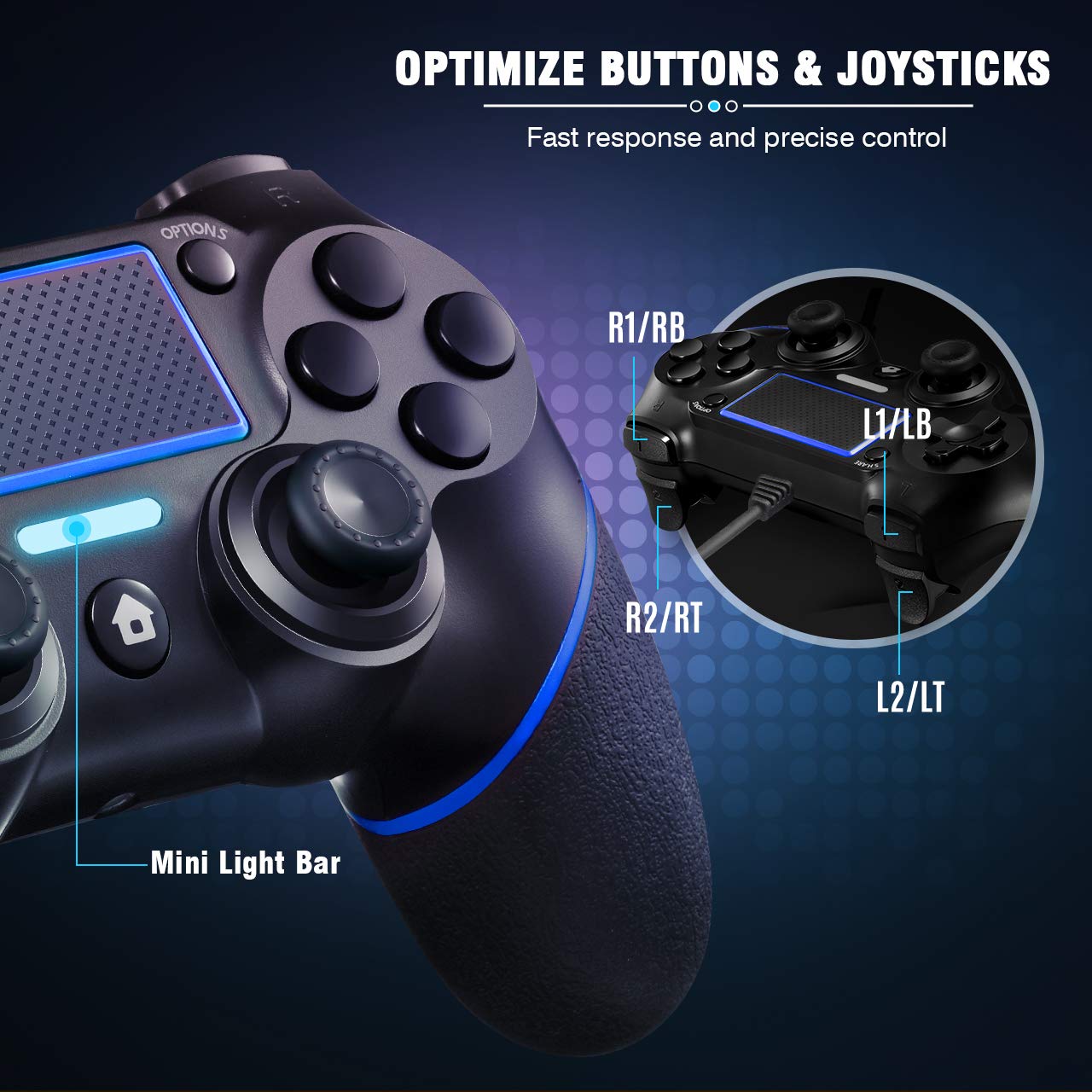 ORDA Wired Controller Compatible with PC,with Motion Motors,Mini LED Indicator and Anti-Slip Design -Blue