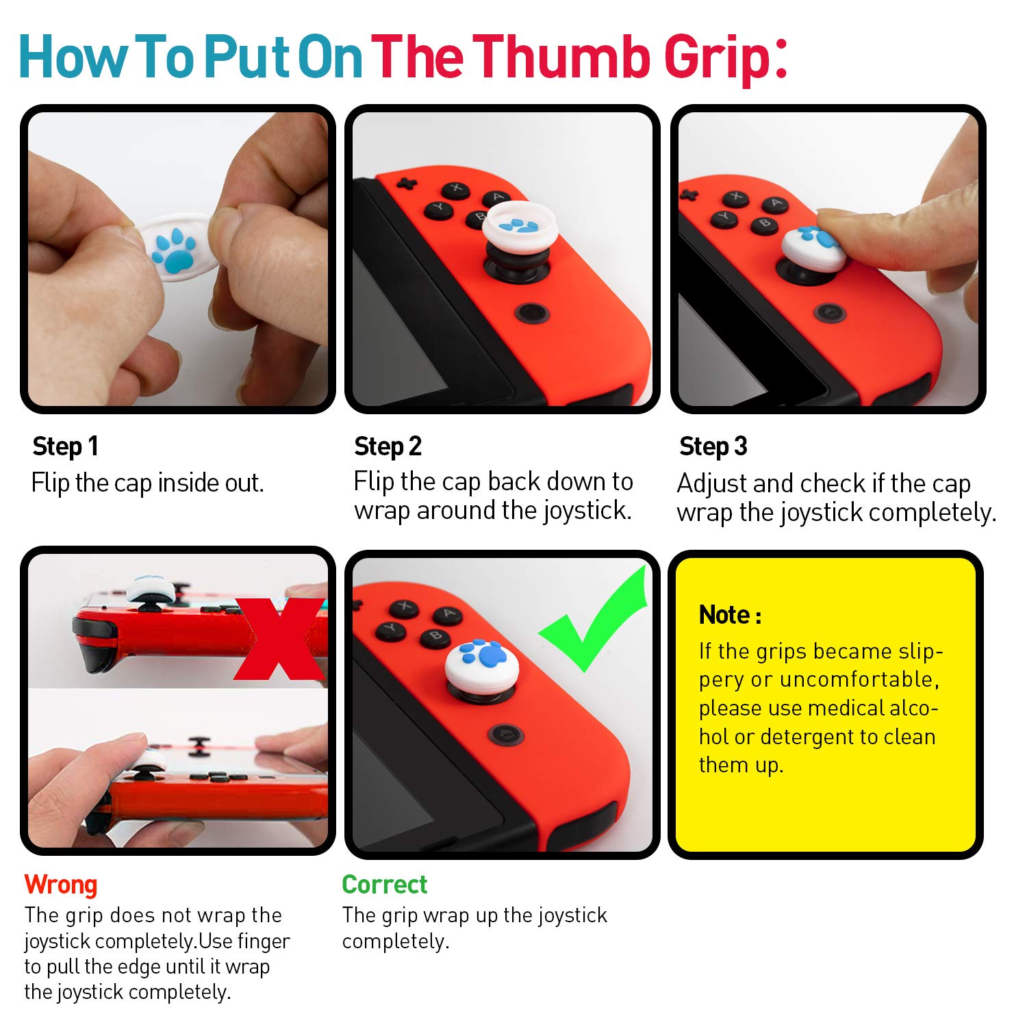 Oritikur Cat Claw Thumb Grips Compatible with Nintendo Switch & Lite, Soft Silicone Game Remote Joystick Thumbstick Caps Analog Stick Cover Skin Decal Accessories for NS Joy-Con Joycon Controller