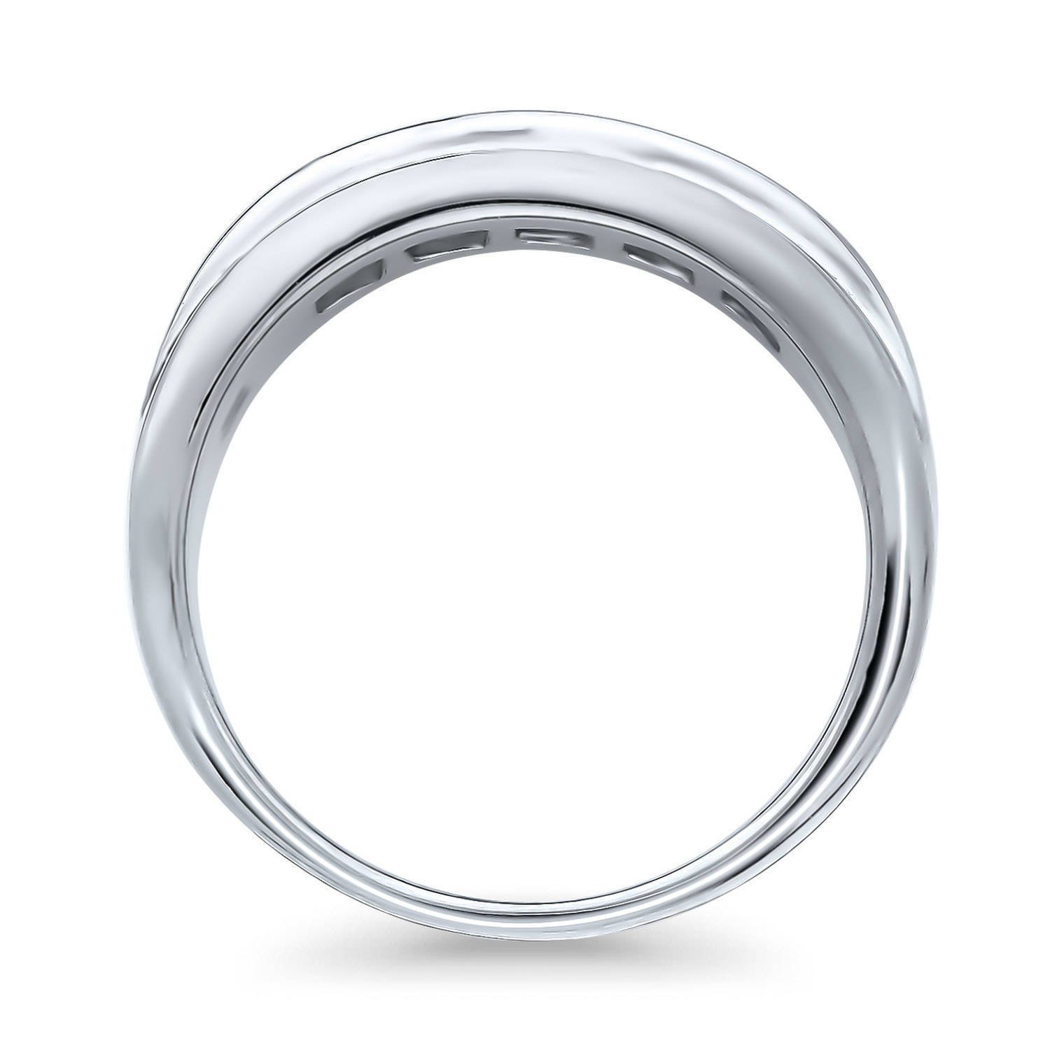 BERRICLE Sterling Silver 5-Stone Wedding Rings Channel Set Princess Cut Cubic Zirconia CZ Half Eternity Ring for Unisex, Rhodium Plated Size 10