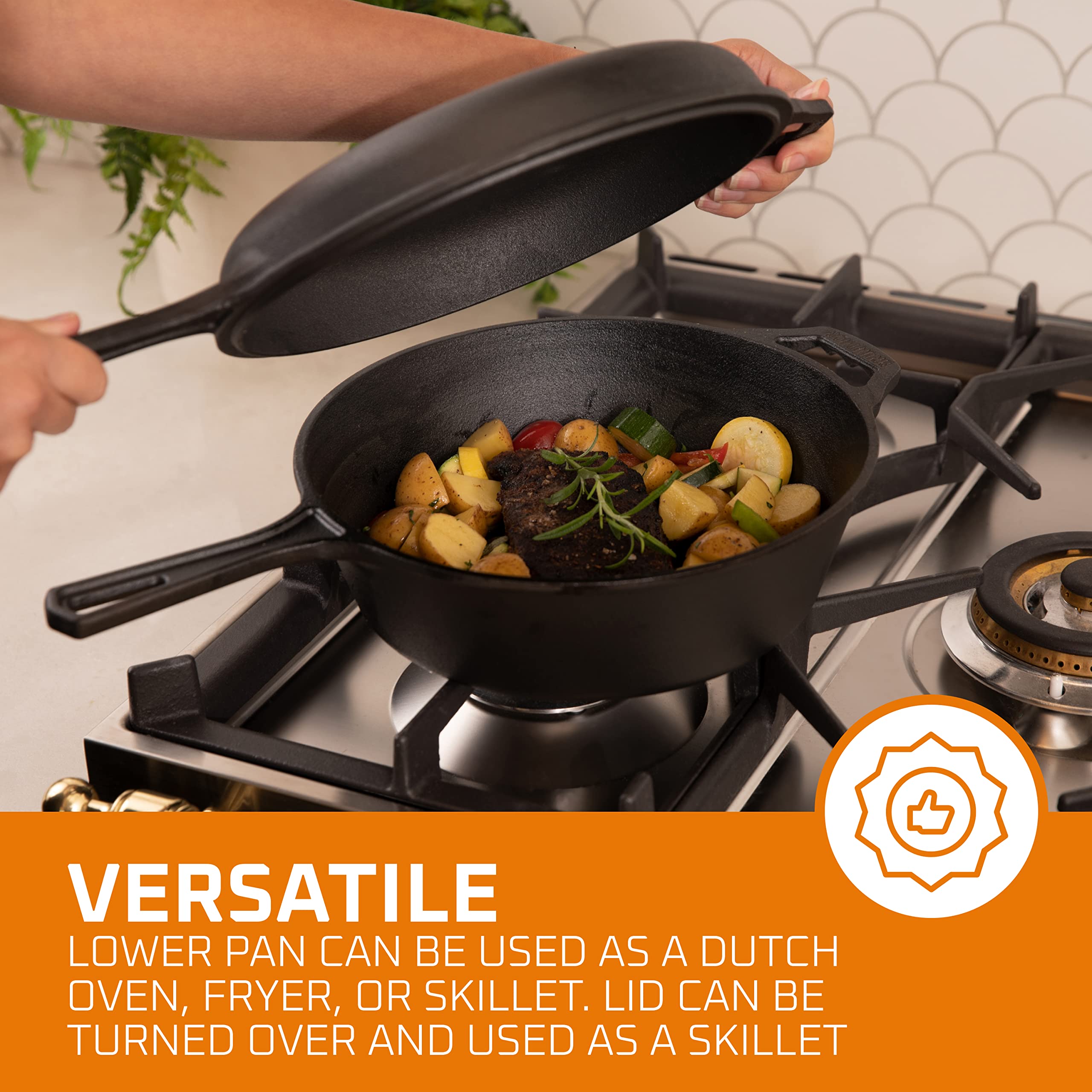 Bruntmor Cast Iron Skillet - Cast Iron Pots and Pan Sets - 3 Quart Pre-seasoned Cast Iron Dutch Oven - Deep Pot with Handle and Frying Pan Bundle - Kitchen Cookware For Indoor Or Outdoor Camping