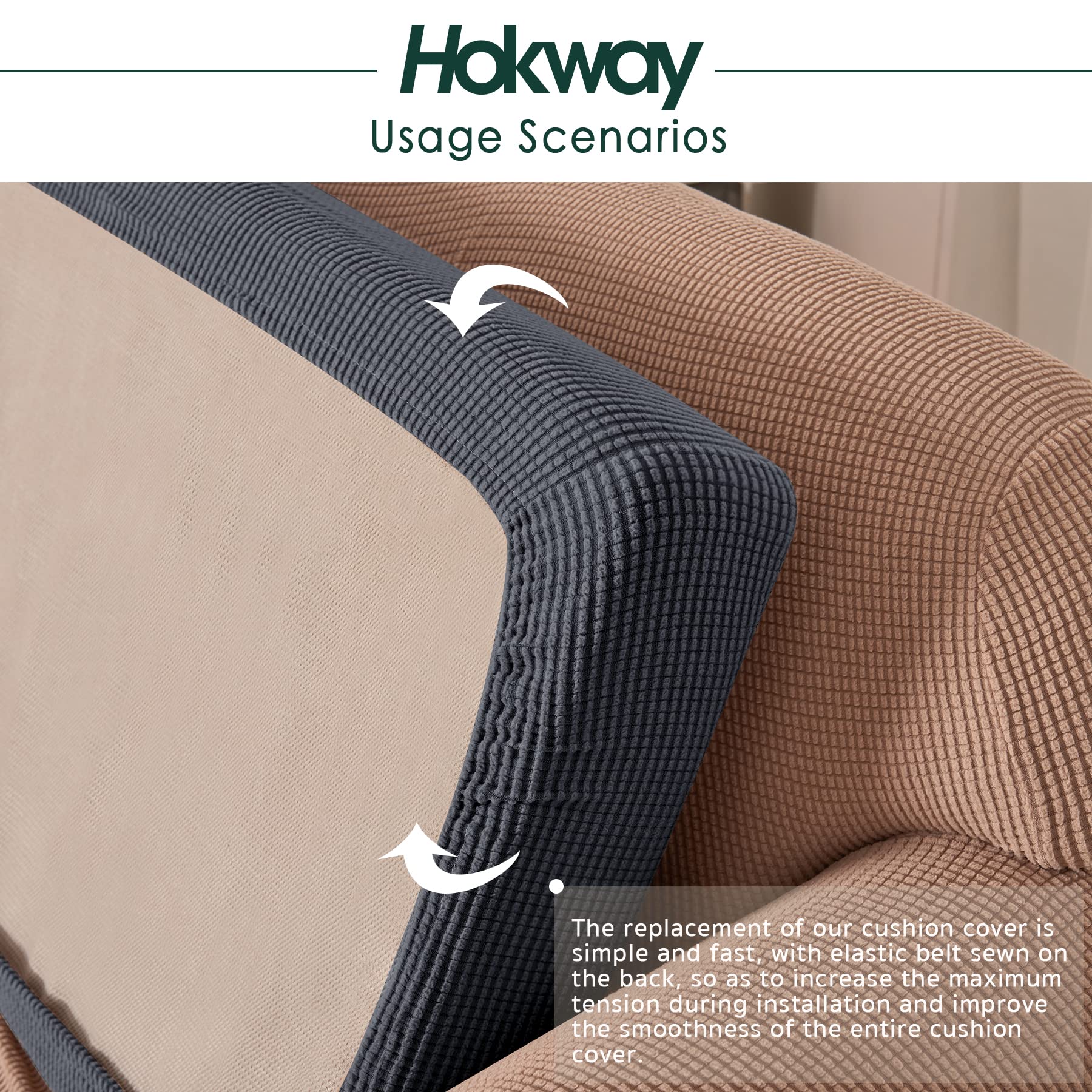 Hokway Couch Cushion Covers Stretch Cushion Covers Sofa Seat Cushion Slipcover Protector(Gray, Large)