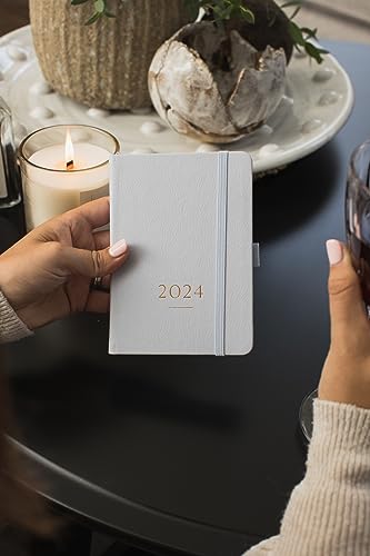 Busy B Compact A6 Day A Page Diary January to December 2024 - A6 Cloud Blue - Faux Leather Daily Planner with Lined Pages, Notes and Year Planner